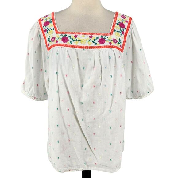 Talbots | Tops | Talbots Blouse White Cotton With Multicolor Embroidery ...